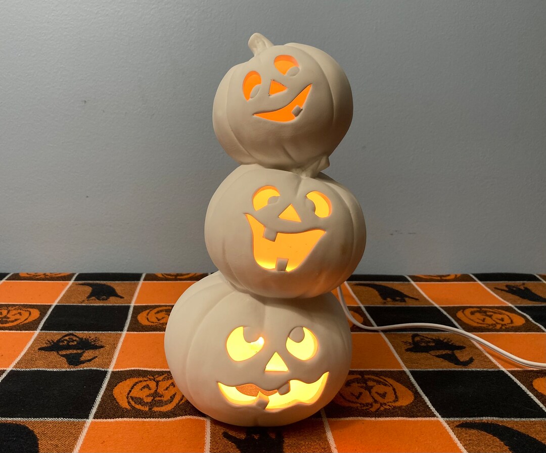 Jack-o-lantern Pumpkin Stack Light up Unpainted Ceramic Bisque - Etsy