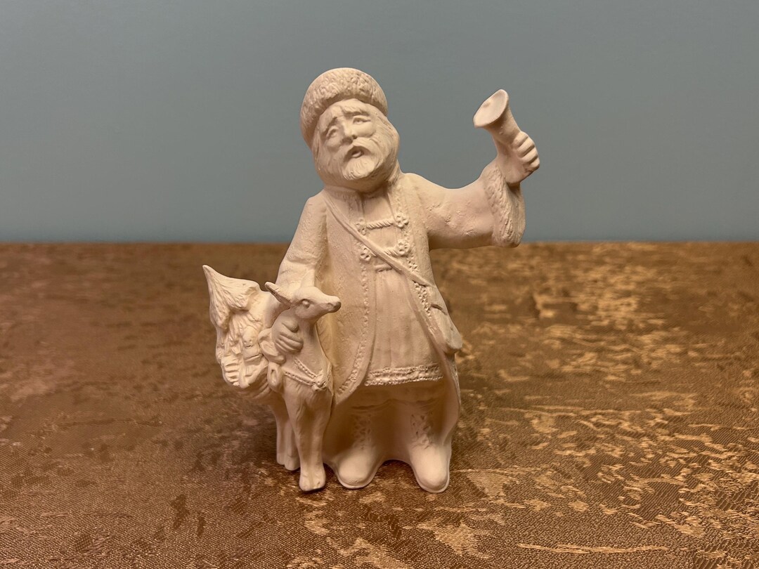 Small Santa With Christmas Tree, Reindeer and Bell Vintage Unpainted ...