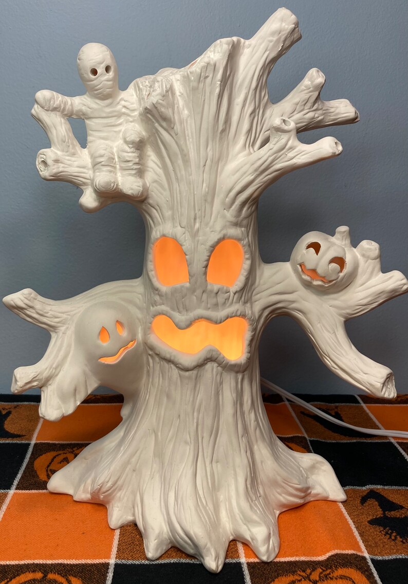 Haunted Halloween Tree Light up Unpainted Ceramic Bisque - Etsy
