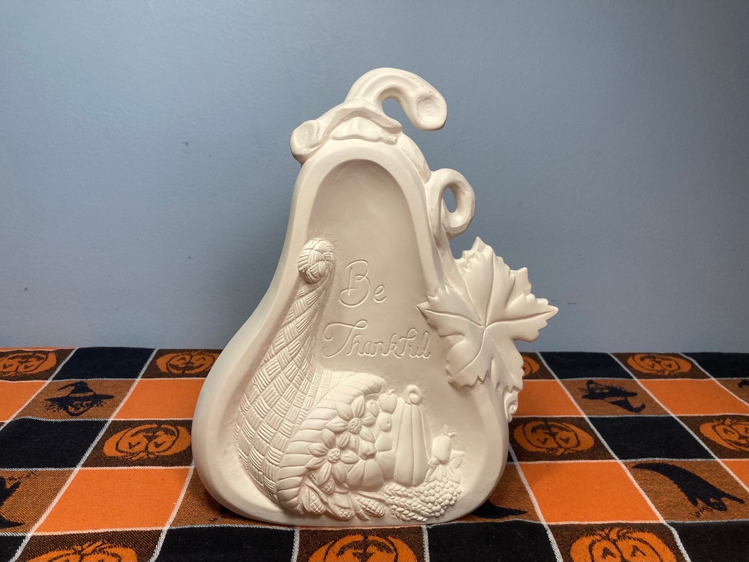 11" Be Thankful Cornucopia Gourd Unpainted Ceramic Bisque - Etsy