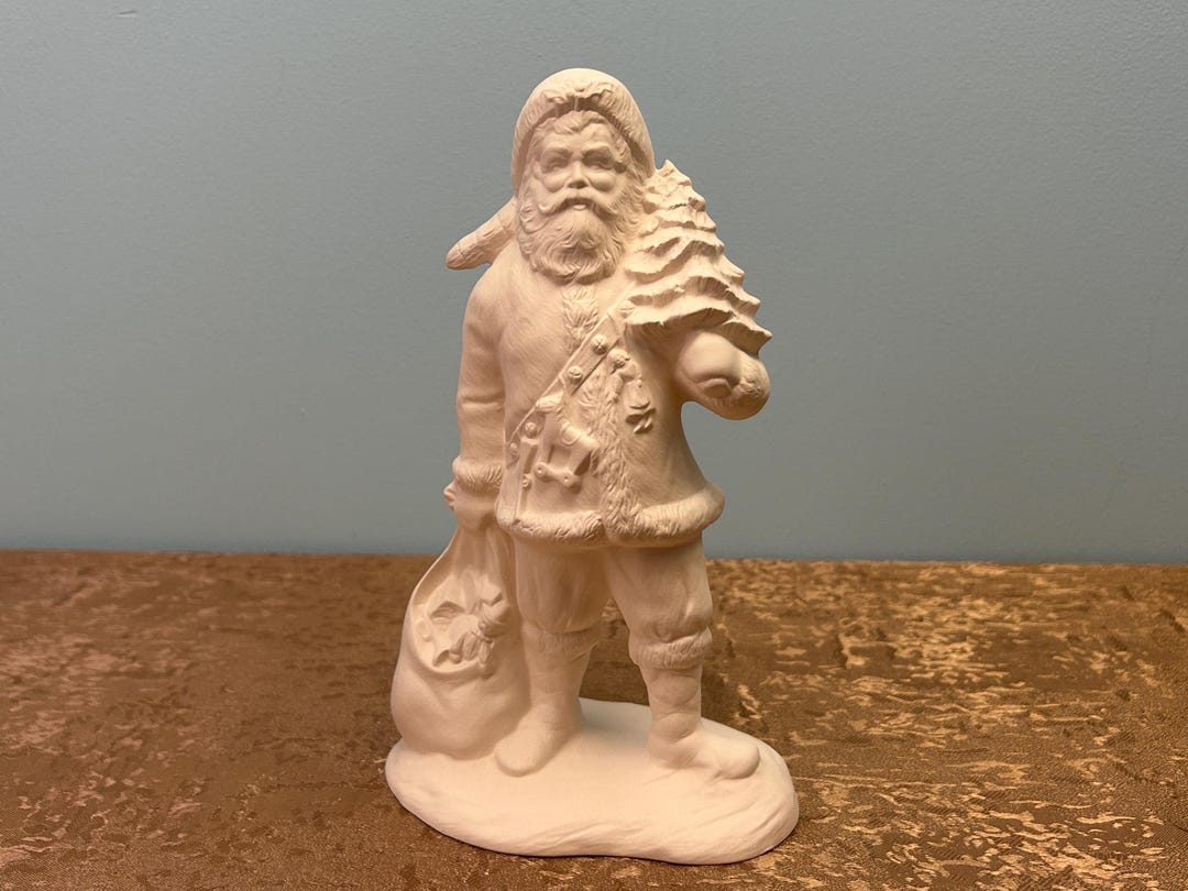 Santa With Tree and Toy Sack Vintage Unpainted Ceramic Bisque ...