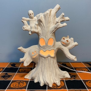 Haunted Halloween Tree Light up Unpainted Ceramic Bisque Ready to Paint ...