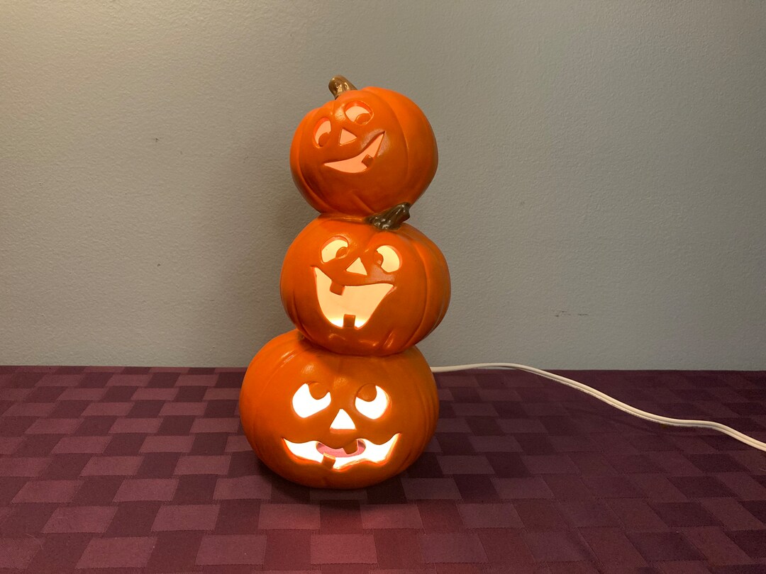 Jack-o-lantern Stack With Lights Painted Halloween Ceramic - Etsy
