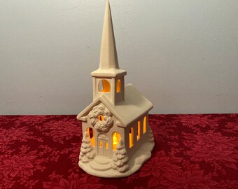 Ceramic Bisque Church Scene 7 1/2 Inch Horn Framed Nightlight Bisque ...