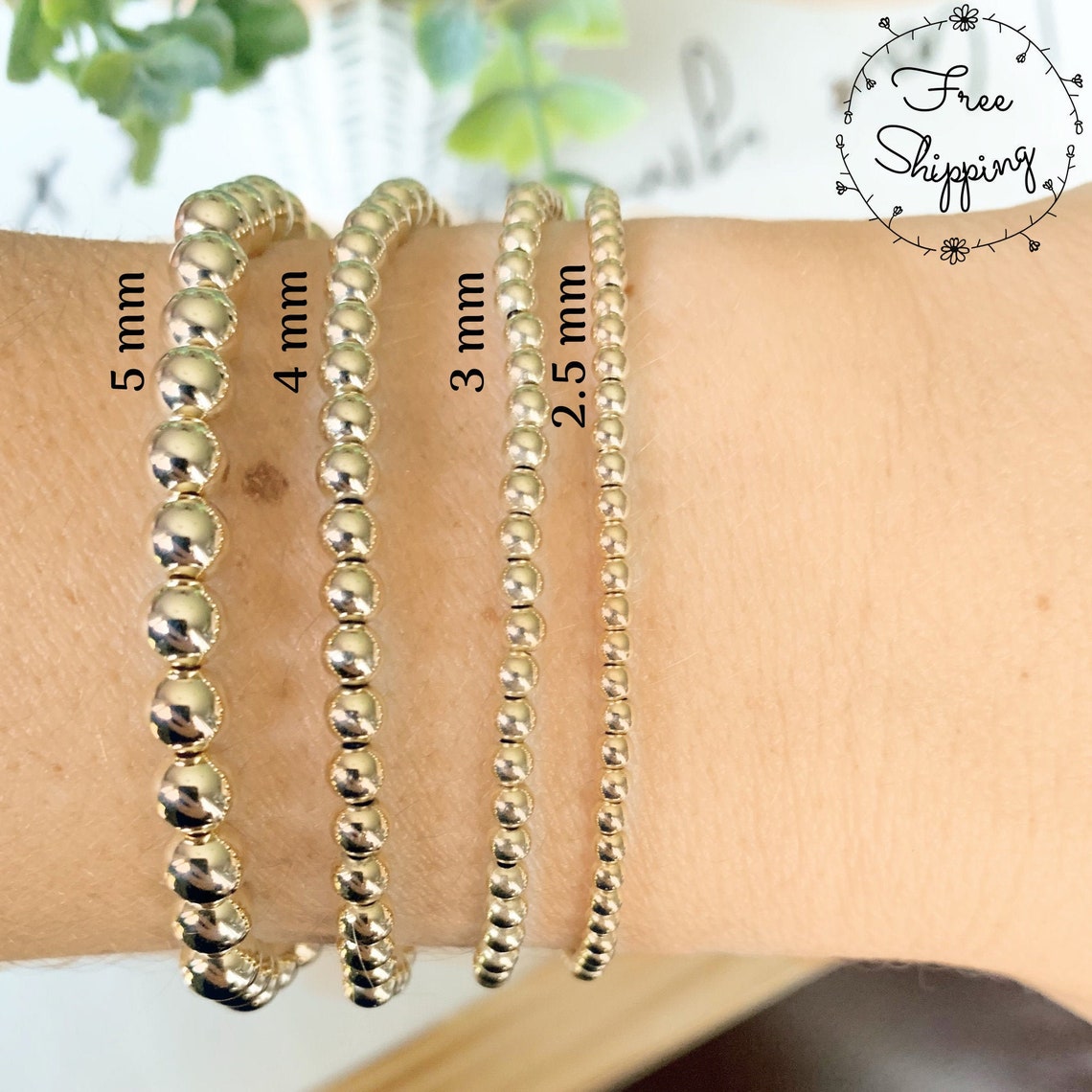 4 Beaded Bracelet Stack 2.5mm 3mm 4mm 5mm Gold Filled Bead | Etsy