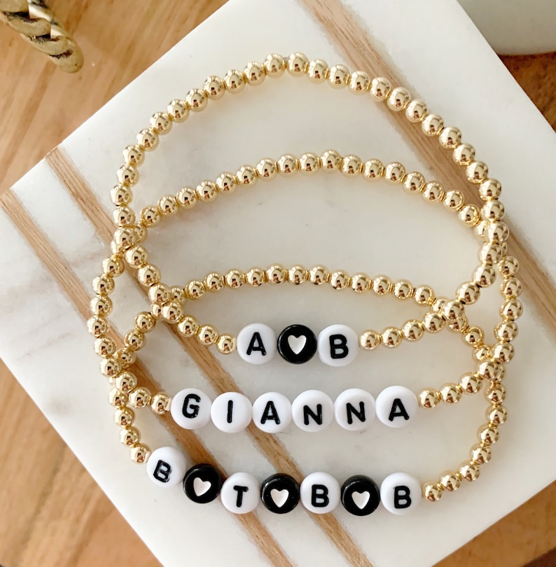 3 Bracelet Stack Personalized Custom Beaded Bracelets Gold | Etsy