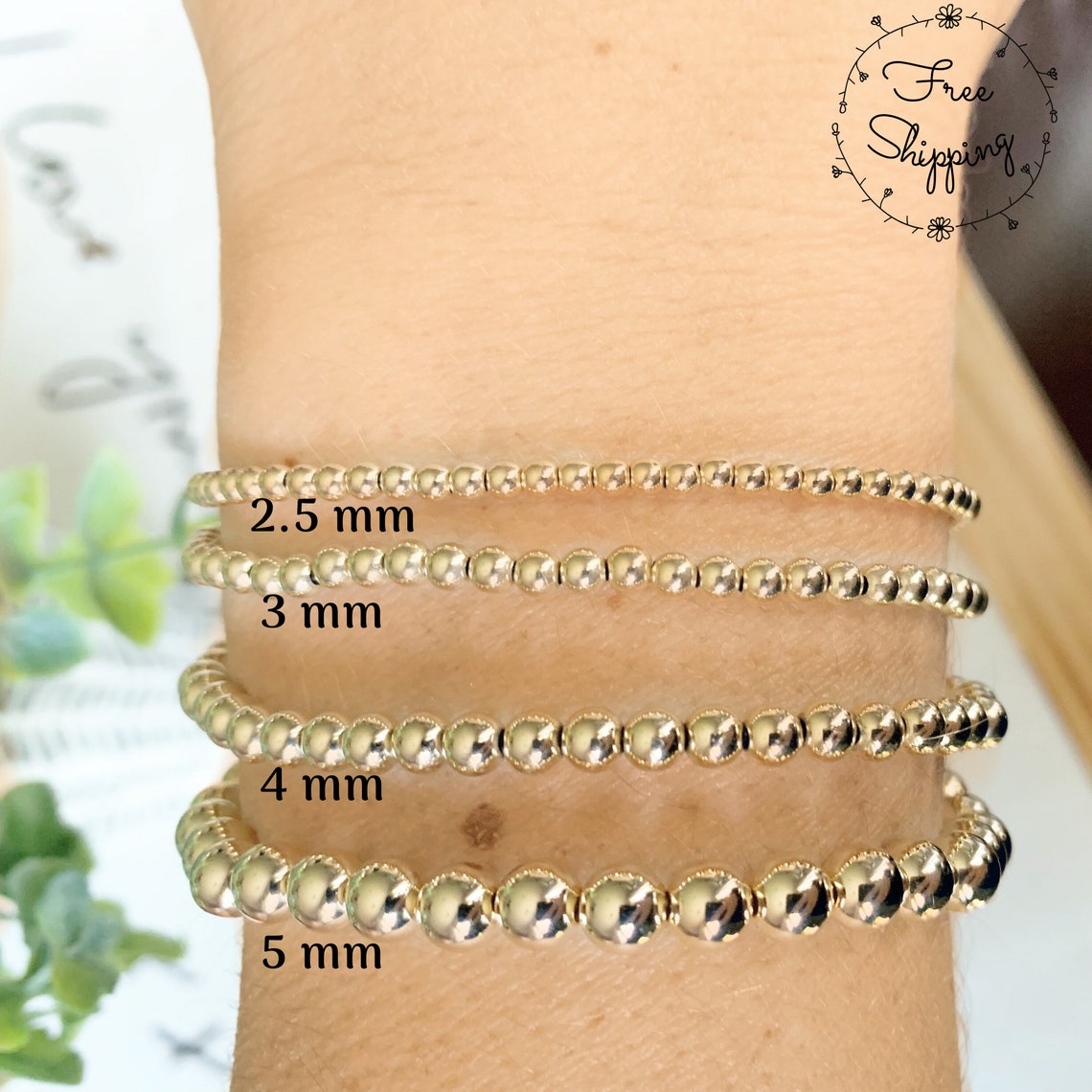 4 Beaded Bracelet Stack | 2.5mm 3mm 4mm 5mm Gold Filled Bead Bracelet ...