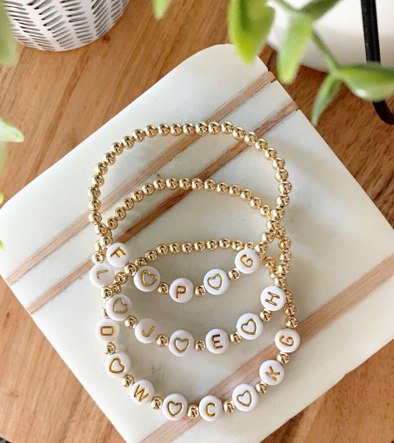 3 Bracelet Stack Personalized Custom Beaded Bracelets Gold | Etsy
