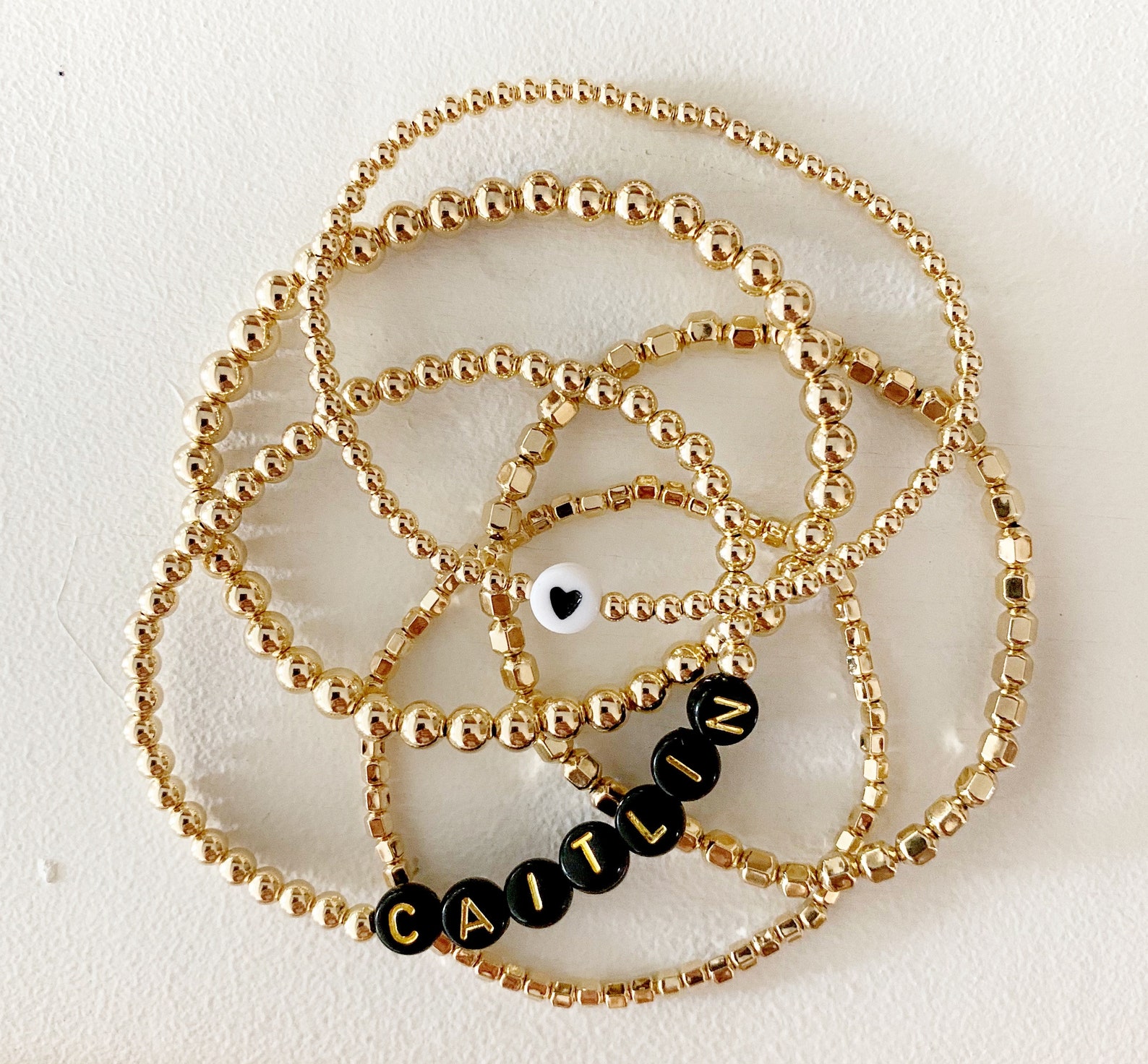 3 Bracelet Stack Personalized Custom Beaded Bracelets Gold | Etsy