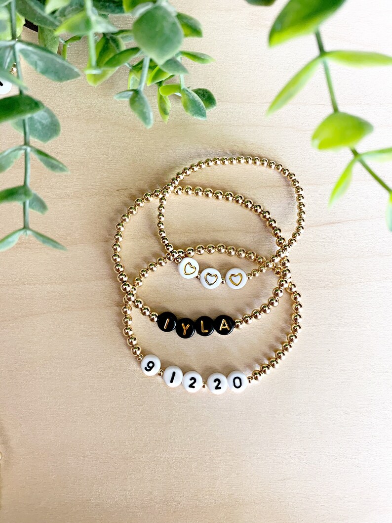 3 Bracelet Stack Personalized Custom Beaded Bracelets Gold | Etsy