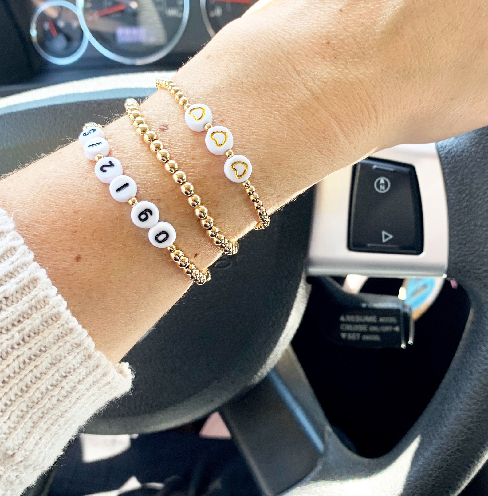 3 Gold Heart Bracelet | Special Date Bracelet | Personalized Custom ...