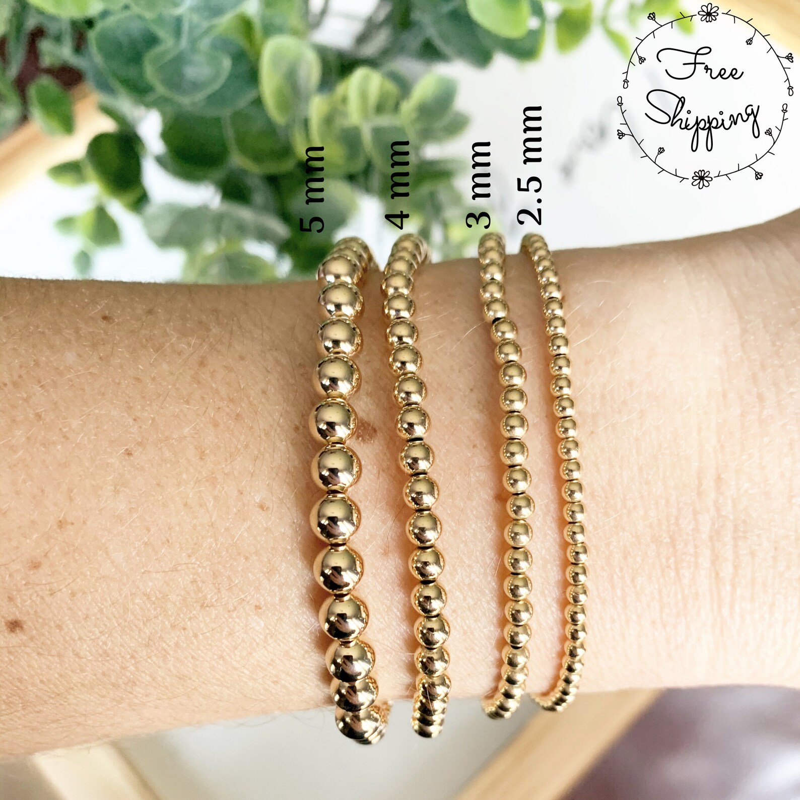 Gold Beaded Bracelet 2 5mm 3mm 4mm 5mm Gold Filled Bead Etsy