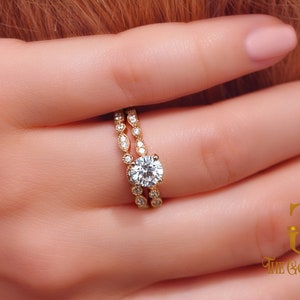 Round Solitaire Engagement Set, 1.0 Ct Round Cut Art Deco Set, Wedding ...