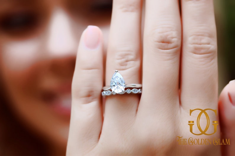 2 Carats Pear Shaped Wedding Ring Set/ Wedding Ring Set/ 2 - Etsy