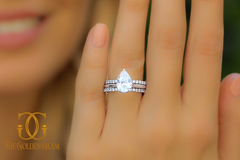 Pear Shaped Engagement Ring Set Stackable Rings Women Bridal | Etsy