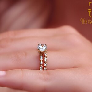 Round Solitaire Engagement Set, 1.0 Ct Round Cut Art Deco Set, Wedding ...