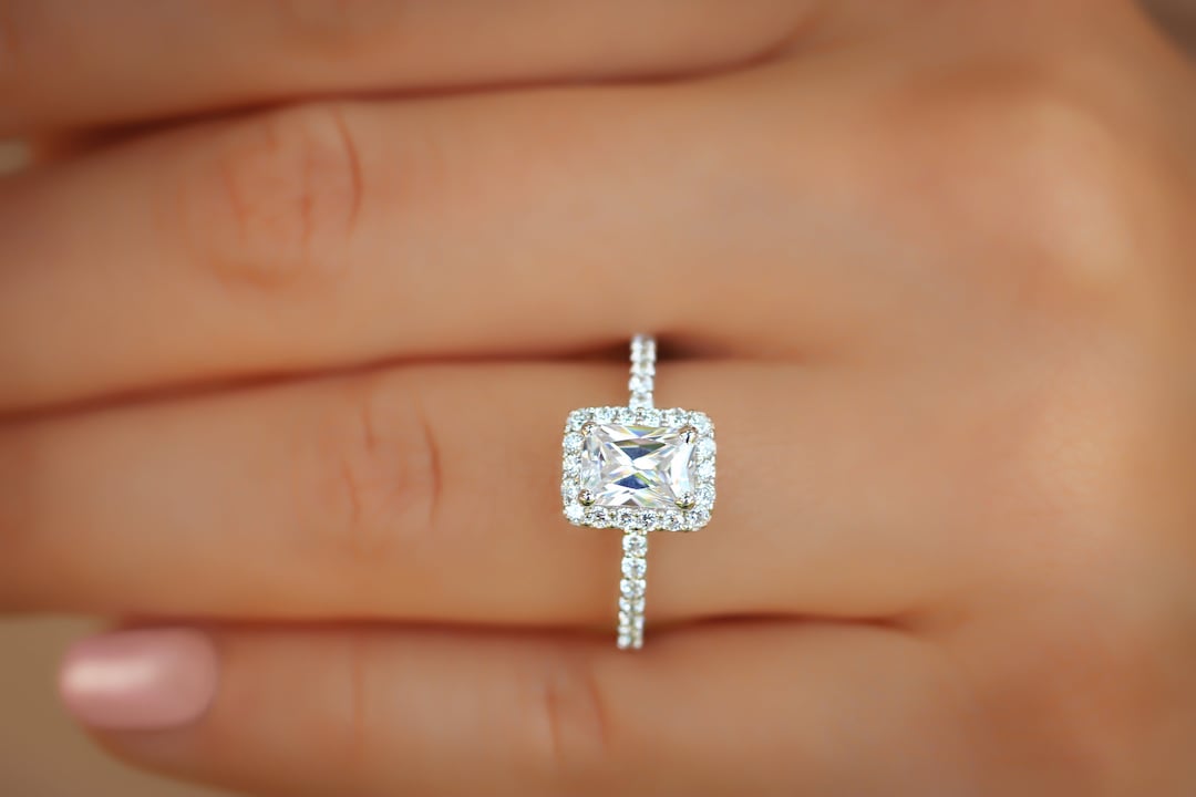 1 Carat Halo Engagement Ring, 14K White Gold Wedding Ring, Cz Gold ...