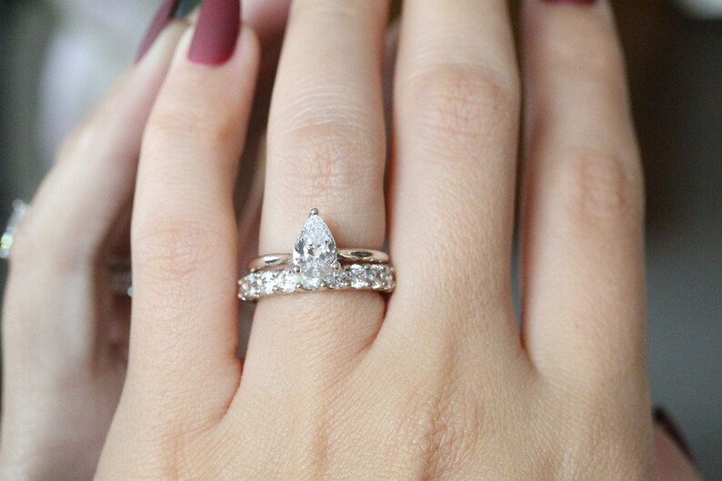 Pear Shaped Engagement Ring Set Stackable Rings for Women | Etsy