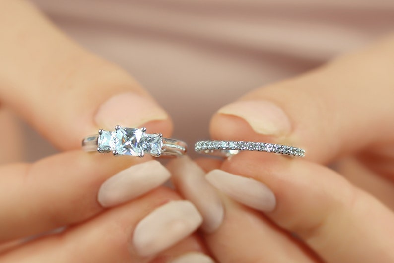 Princess Cut Engagement Ring Set Princess Cut Wedding Set - Etsy