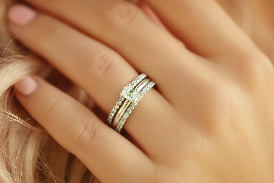 Oval Cut Engagement Ring Set, Oval Cut Diamond Ring, Simulated Diamond ...