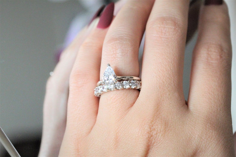 Pear Shaped Engagement Ring Set Stackable Rings for Women | Etsy