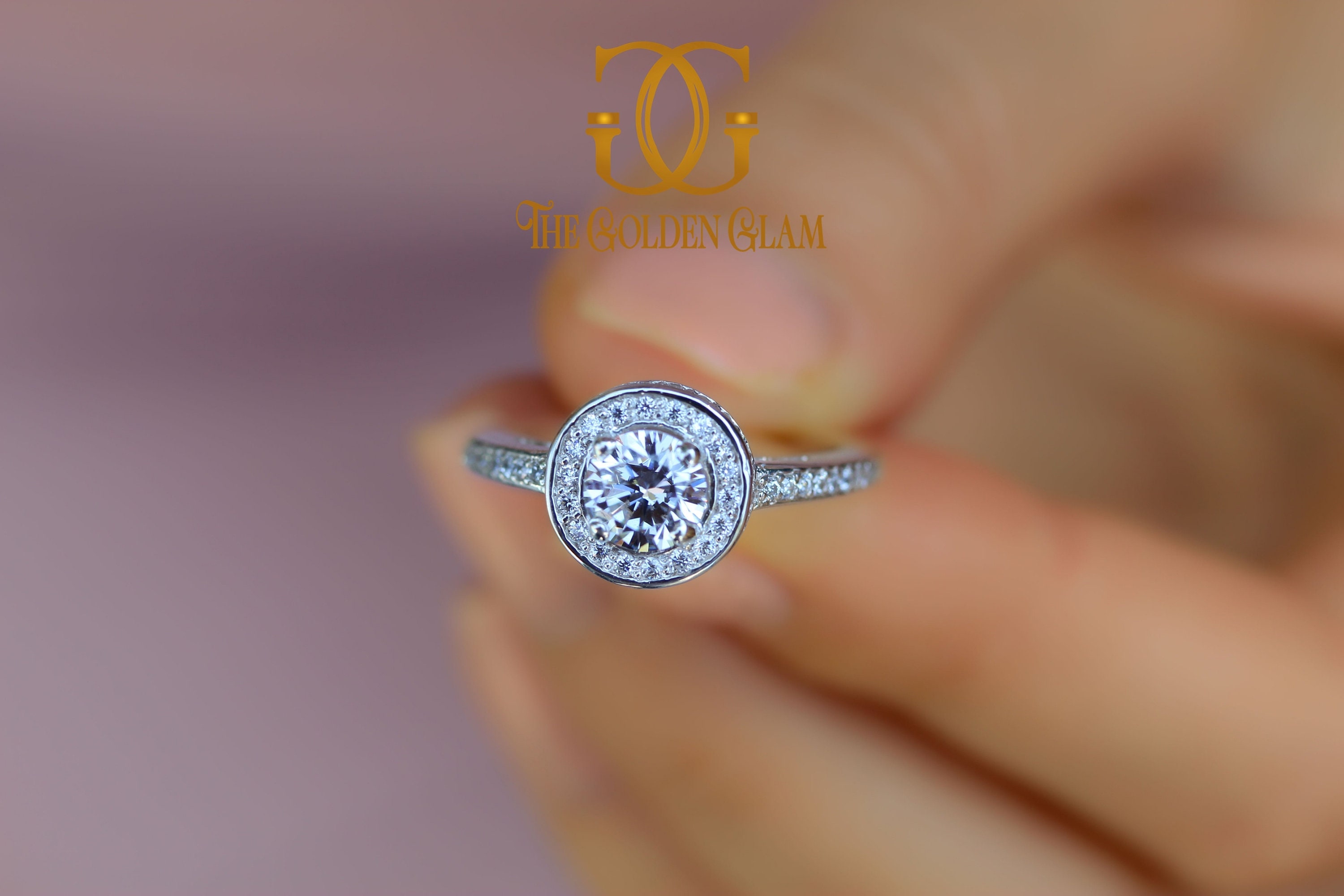 Round Engagement Ring In 14k Solid Gold: 1.5 Carat Halo Ring / | Etsy