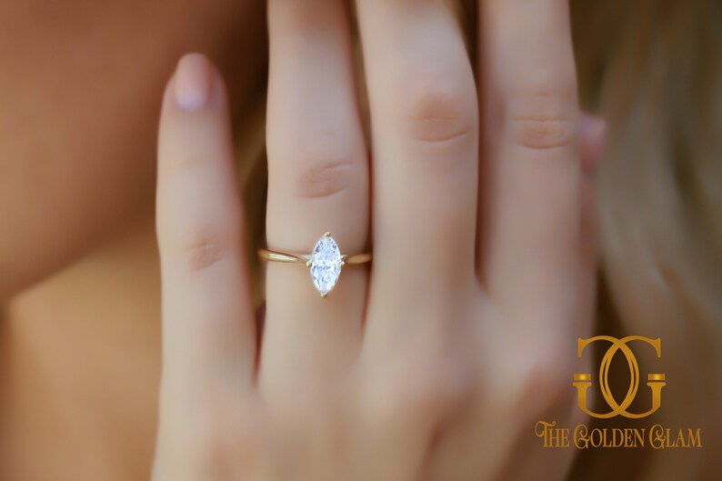 Marquise Engagement Ring/ Marquise Solitaire Wedding Ring/ 14K | Etsy
