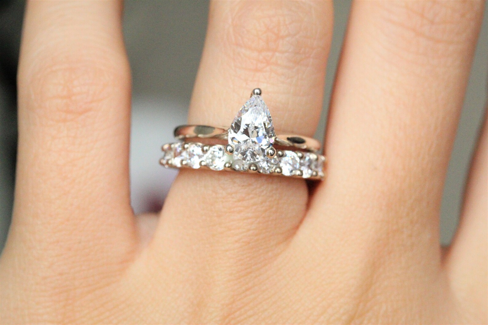 Pear Shaped Engagement Ring Set Stackable Rings for Women | Etsy