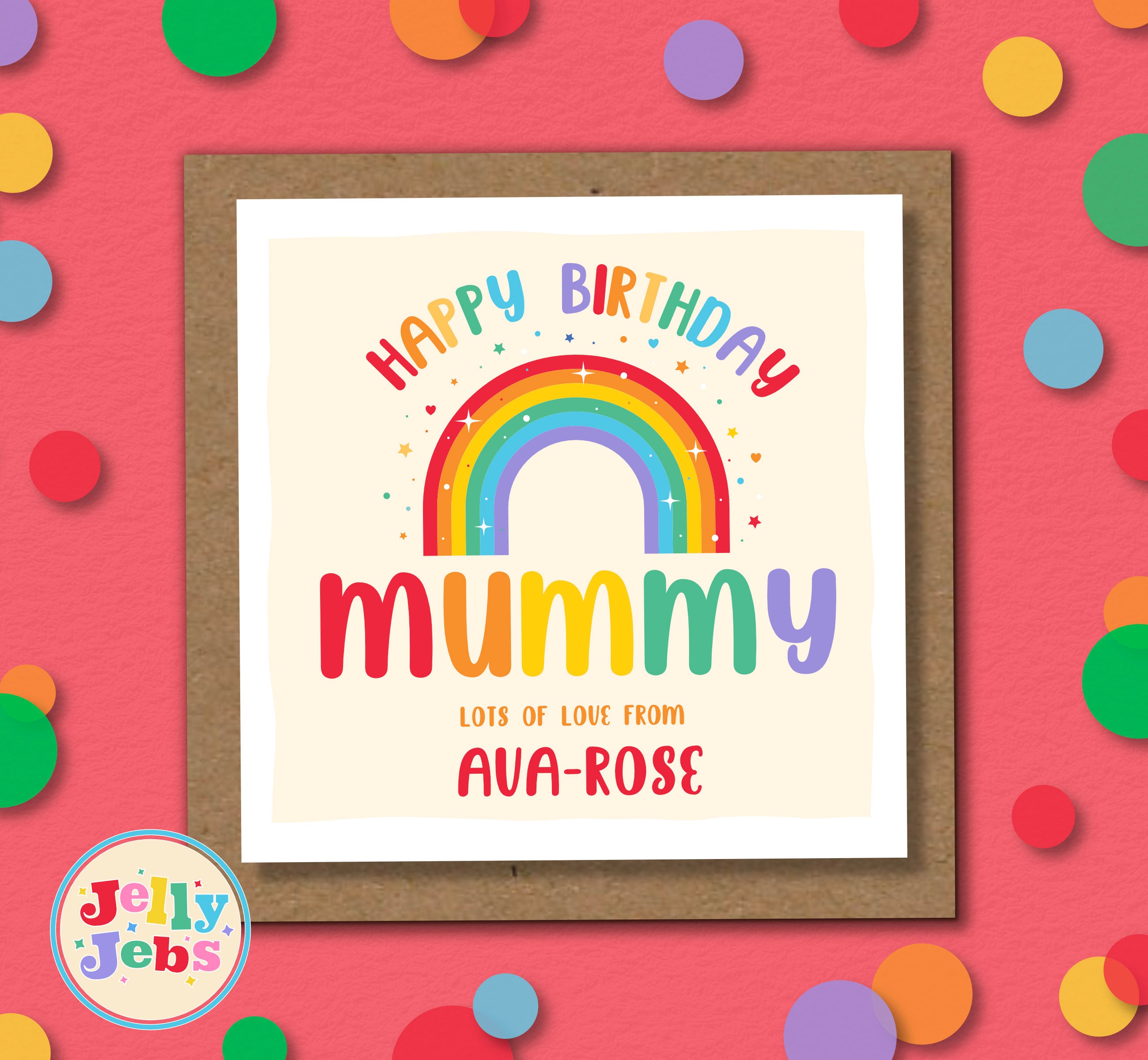 Personalised Rainbow Birthday Card for Mummy, Colourful Mum Card ...