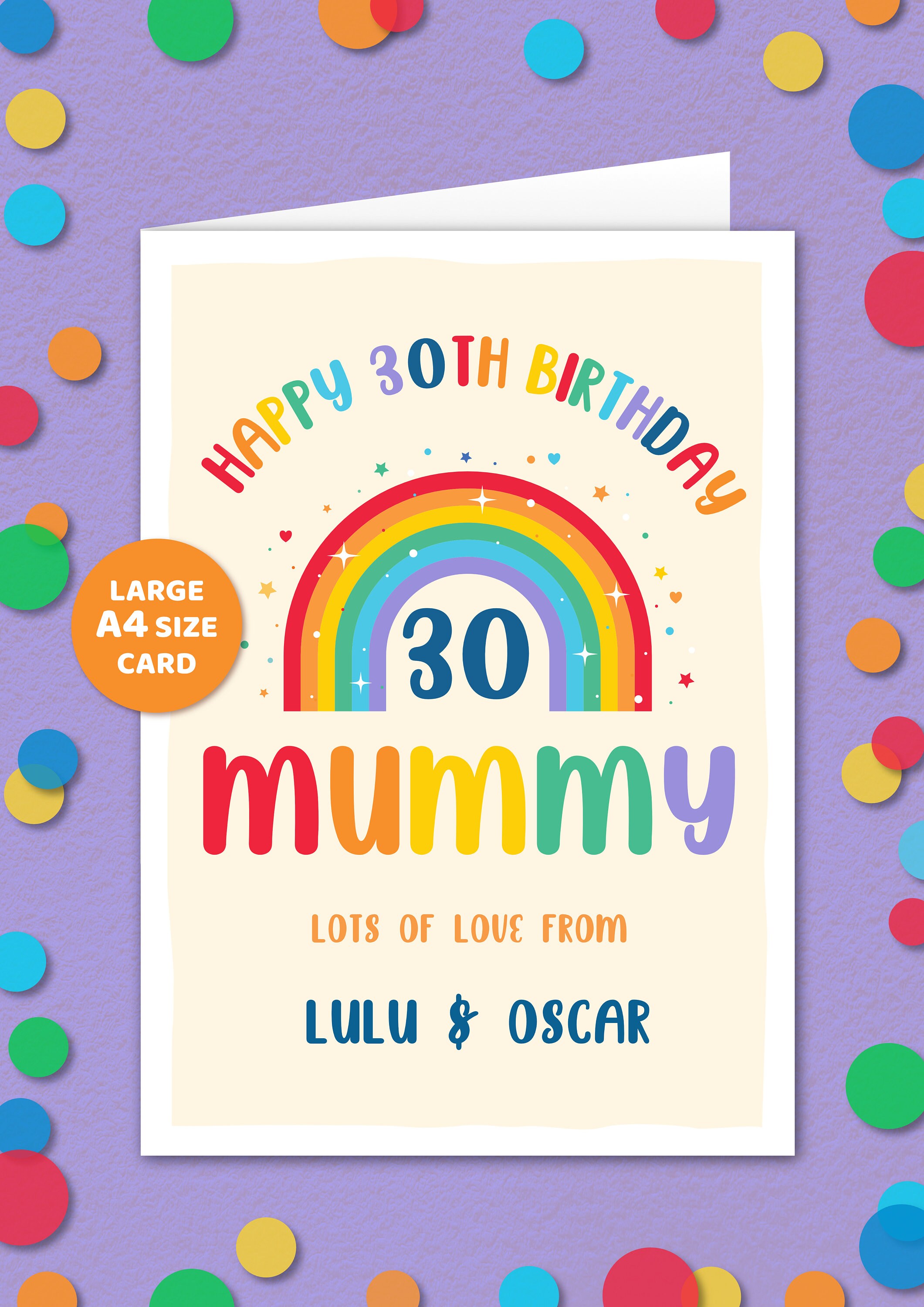 A4 LARGE, MUMMY Birthday Card, 40th, 30th, 50th, Rainbow Card, Age ...