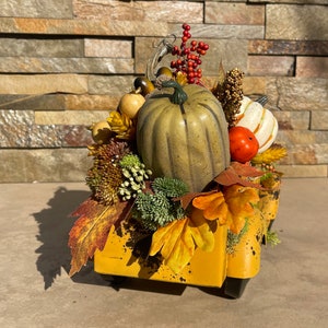 Yellow Truck, Fall Decor, Fall Truck, Metal Truck, Fall Centerpiece ...
