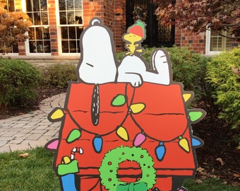 Peanuts Yard Sign Wood Yard Art Snoopy & Woodstock Christmas - Etsy
