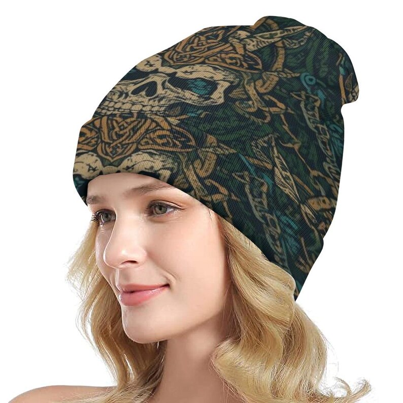 Celtic Skull Knit Beanie: Gothic Punk Winter Hat - Etsy
