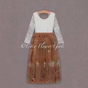 Rustic Burnt Orange Embroidered Flower Girl Dress With Chantilly Lace ...