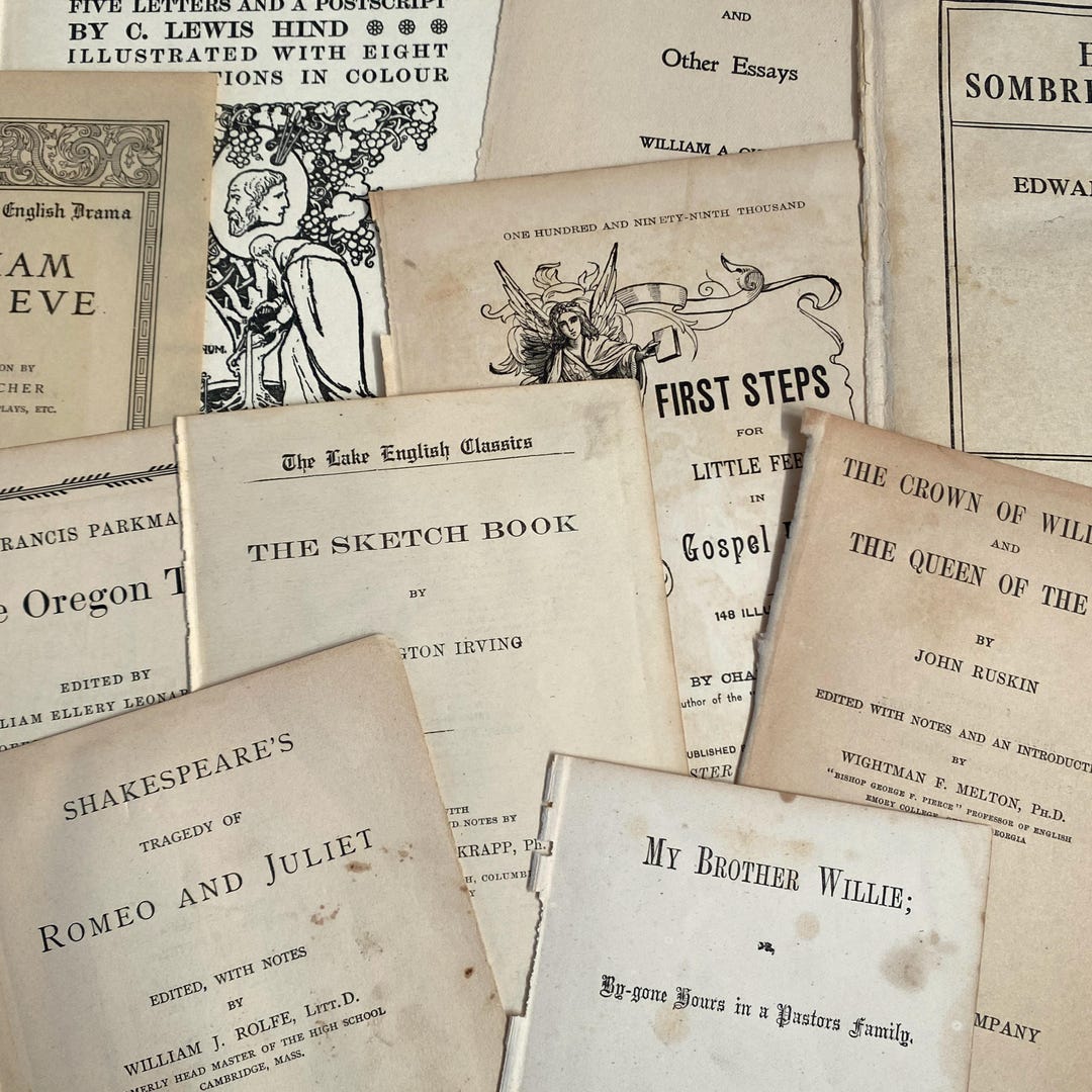 10 Antique Title Book Pages Assorted Sizes Vintage Ephemera Aged Paper ...