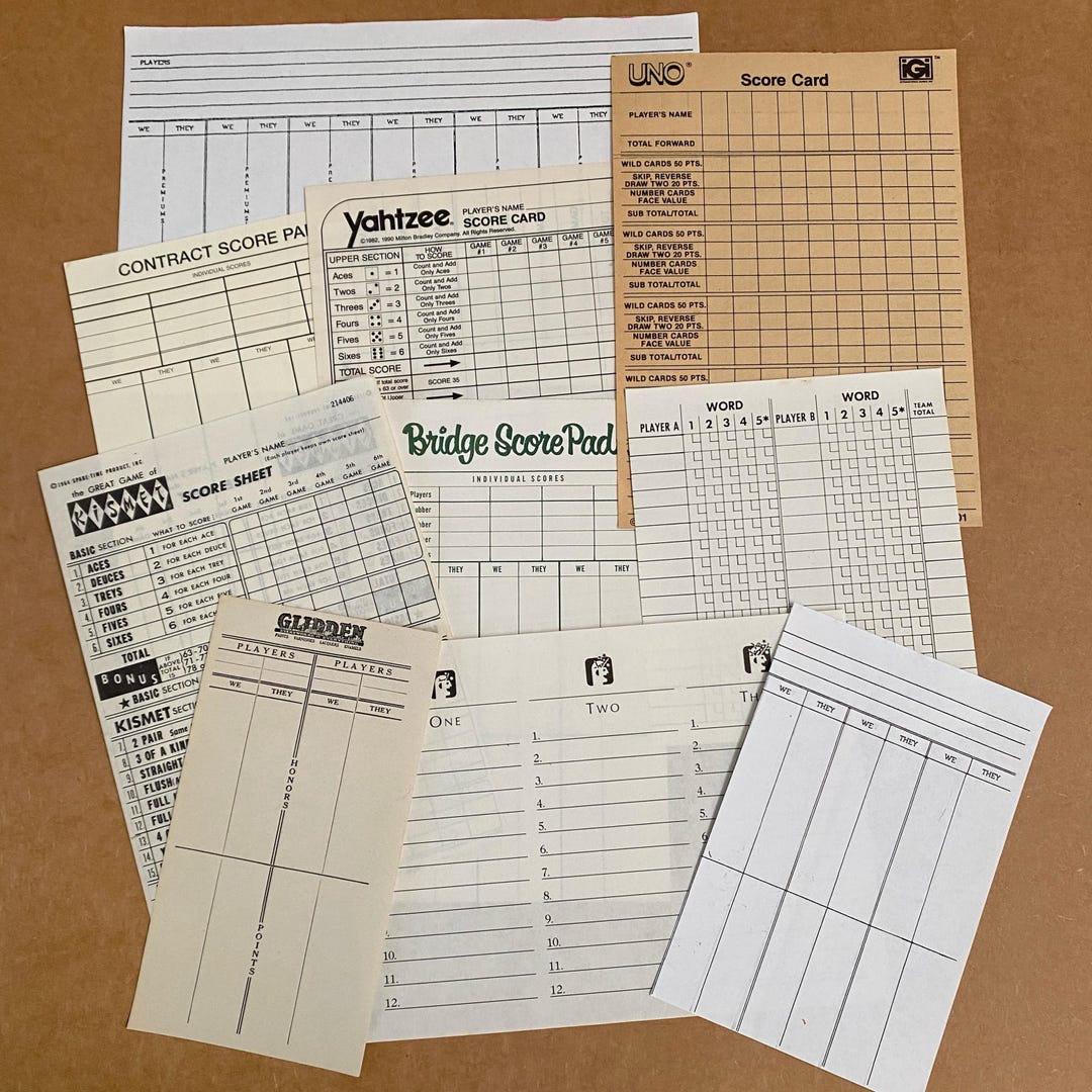10 Game Score Sheets Vintage Old Paper Bundle for Scrapbooking Junk ...