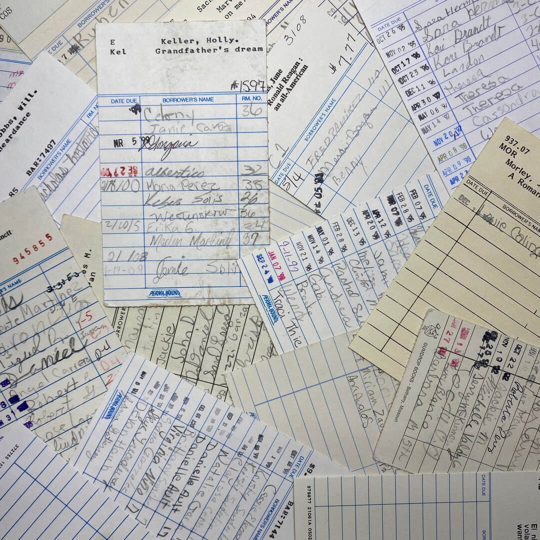 Set of 6 Used Vintage Library Checkout Index Cards 1990s Scrapbooking ...