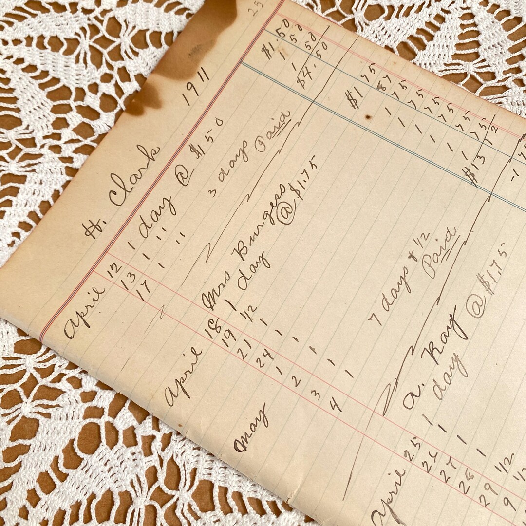 Antique Ledger Book Page Vintage 1900s Aged Paper Scrapbooking Ephemera ...