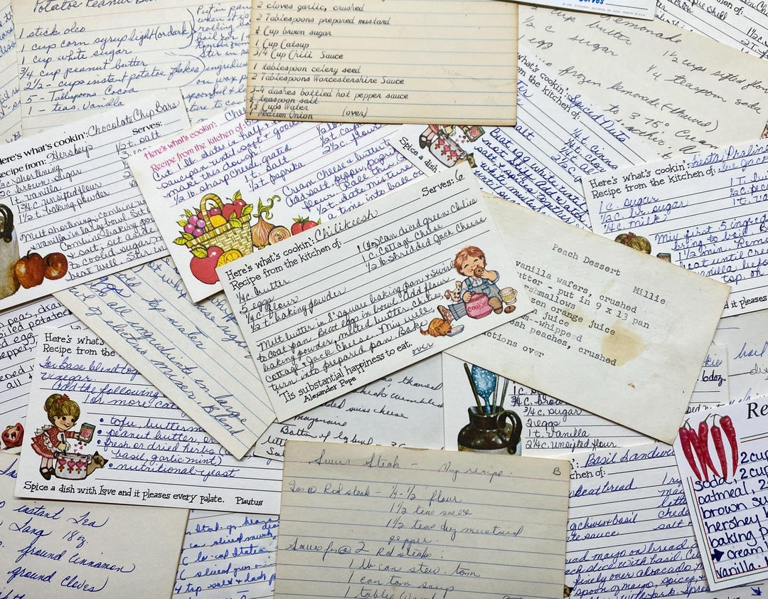 15 Handwritten Recipe Cards Vintage Cooking Baking Desserts Salads ...