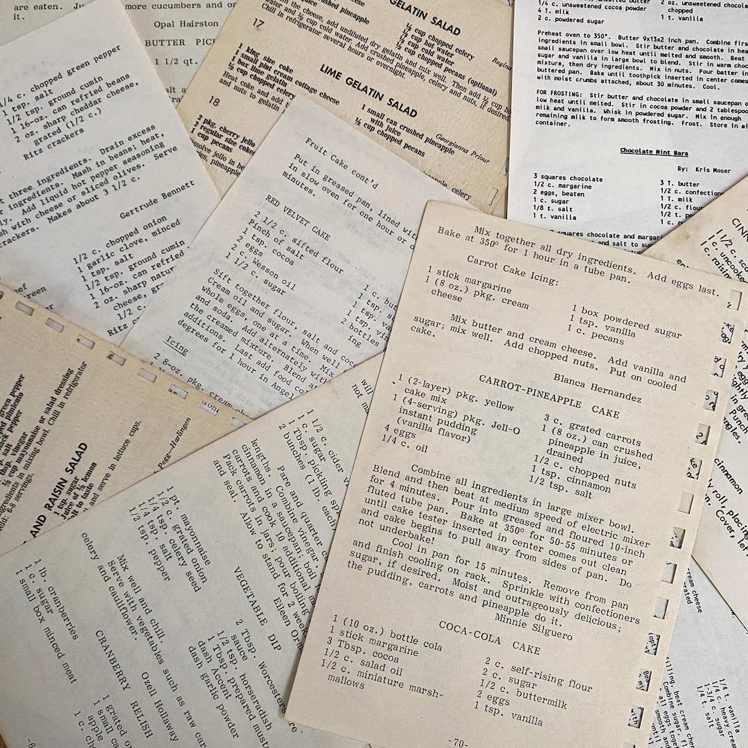 Vintage Cookbook Recipe Pages 1960s -1990s Cook Book Ephemera Paper ...