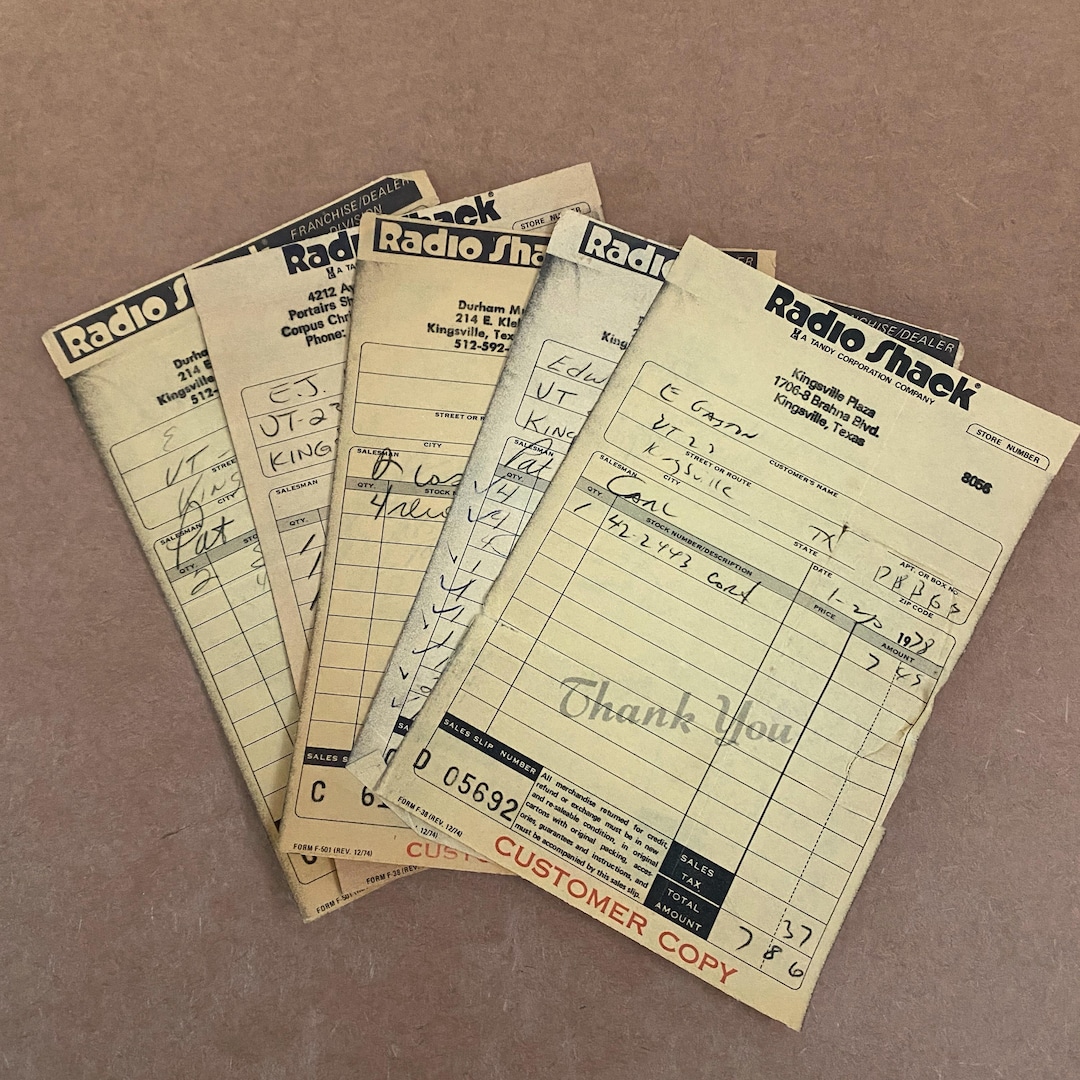 5 Vintage 1970s Radio Shack Handwritten Store Receipts for Scrapbooking ...