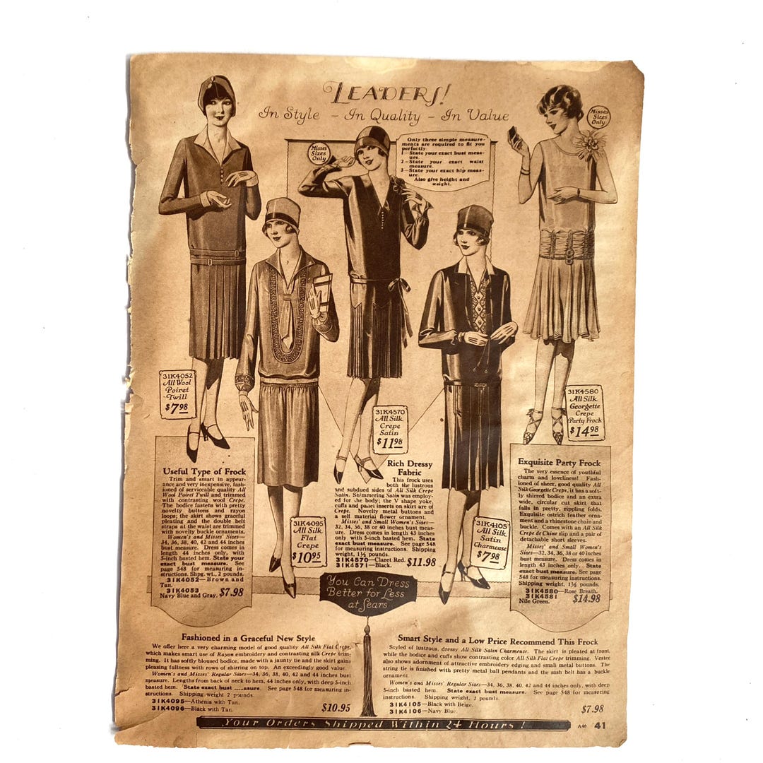 1920s Original Sears Catalog Page Ephemera Woman's Fashion Dresses ...