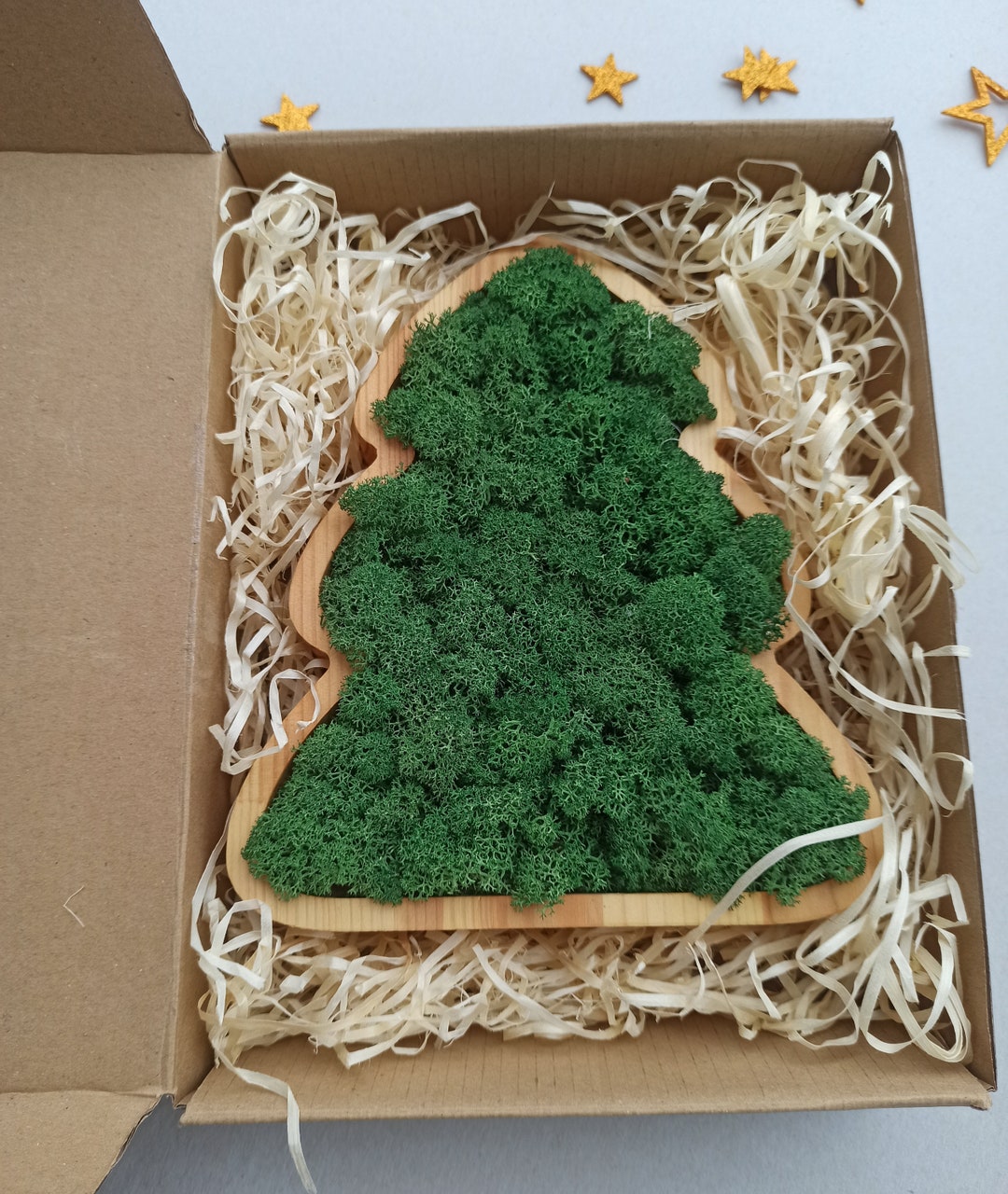 Wooden Christmas Tree With Preserved Moss, Tabletop Xmas Tree, Mini ...