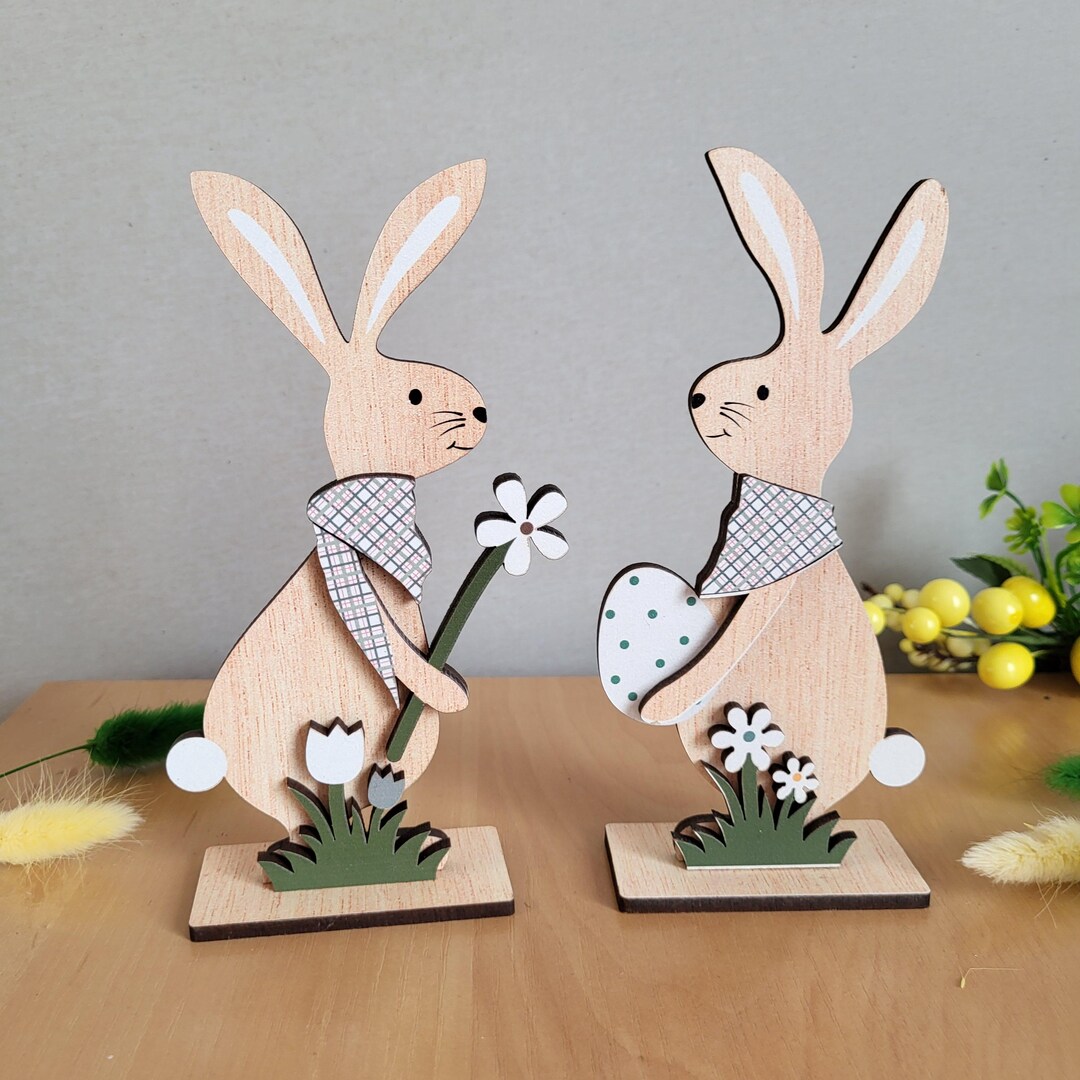 Freestanding Easter Wooden Bunny, Set of Two, Shelf Sitters, Bunny ...