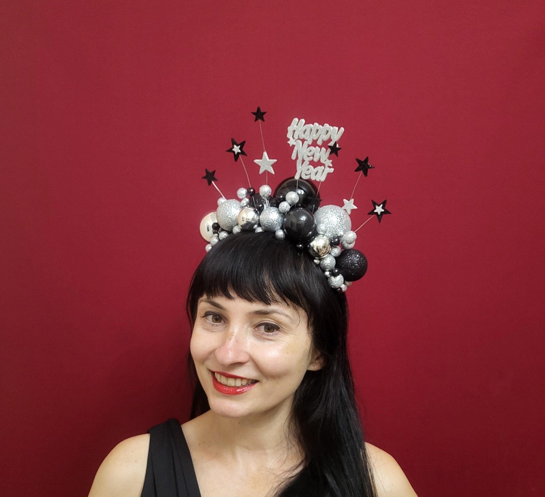 Black and Silver New Years Eve Crown, Ornament Headband, 2026 Headband ...