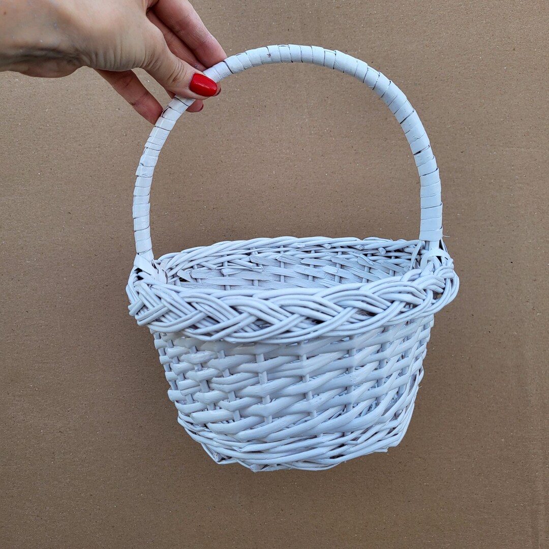 White Wedding Basket, White Wicker Basket, Kid Wicker Basket, Small ...