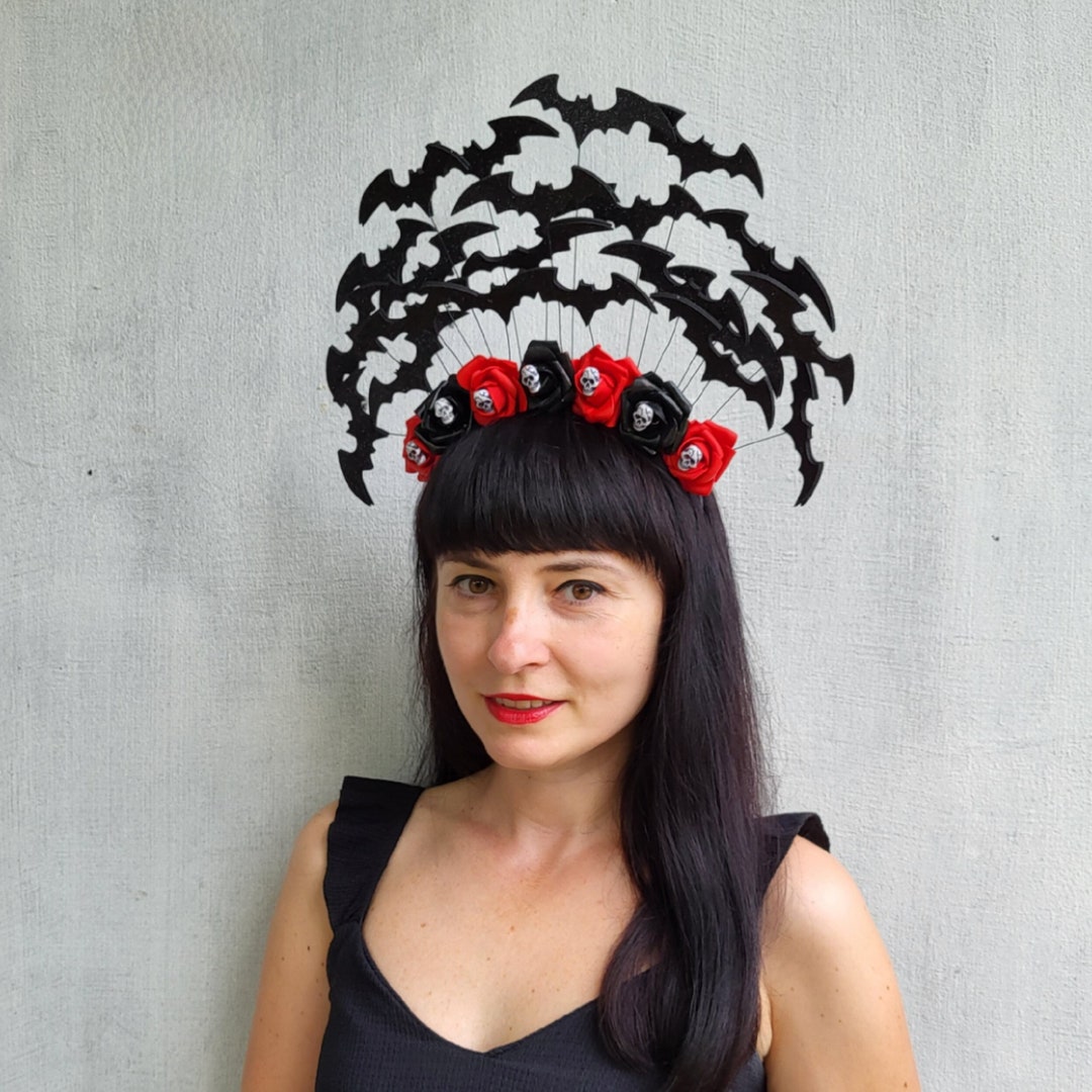 Halloween Black Bat Headband, Black Rose Halloween Headband, Halloween ...
