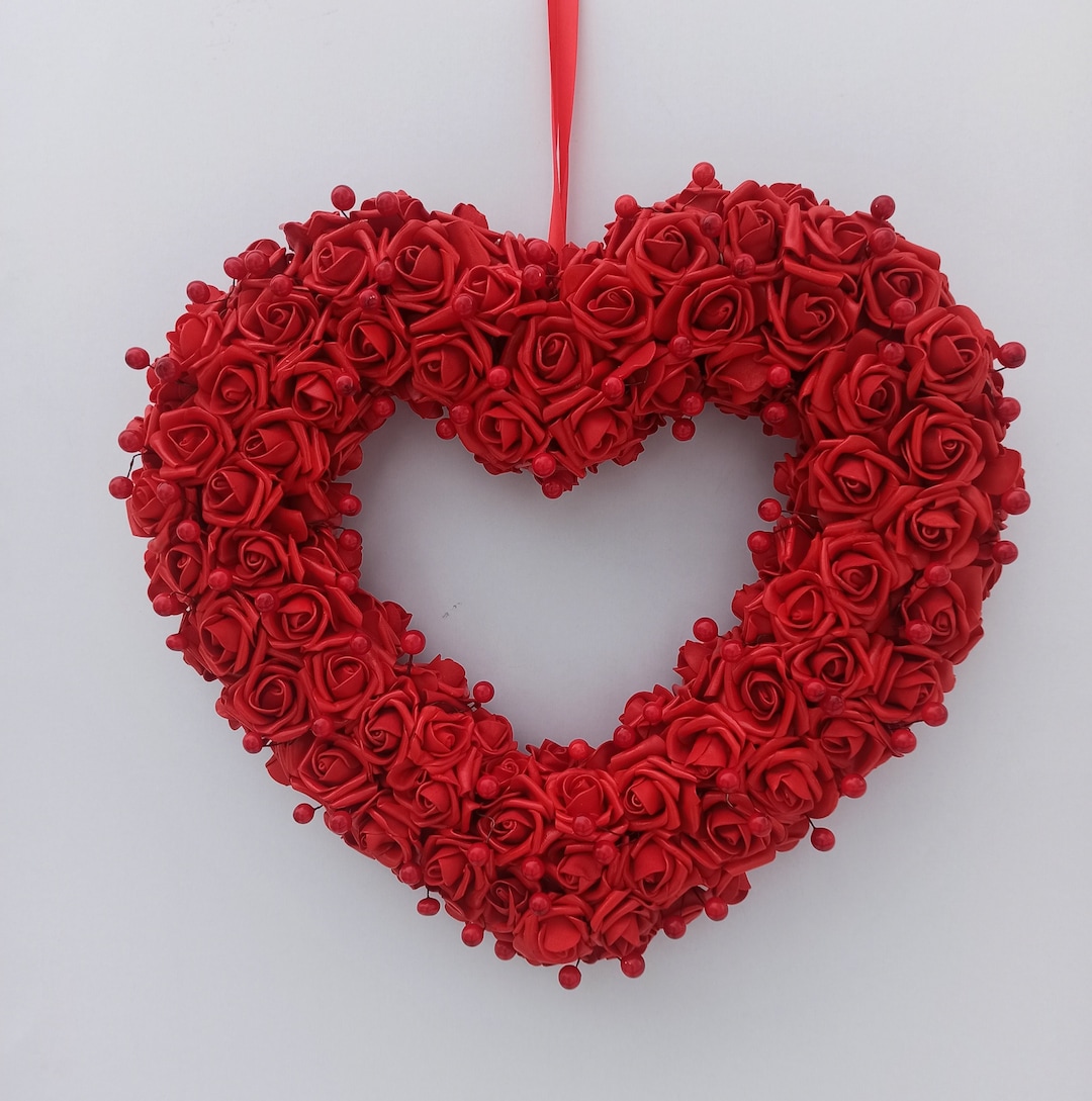 Red Rose HEART WREATH, Valentine Wreath, Heart Shaped Rose Wreath ...