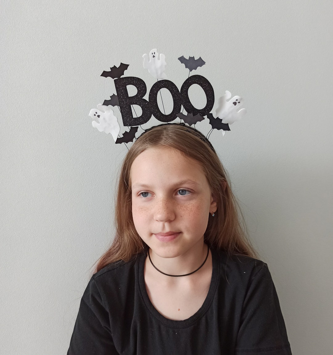 Spooky Ghost Halloween Headband, Ghost and Bats Headband, White Ghost ...