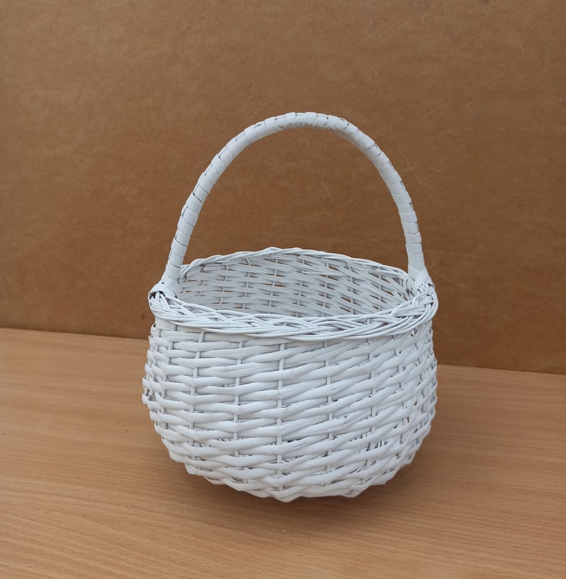 White Wedding Basket, White Wicker Basket, Kid Wicker Basket, Flower ...